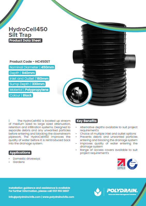 450mm Hydrocell Silt Trap 840mm High - 160mm Pipework | Drainage Shop