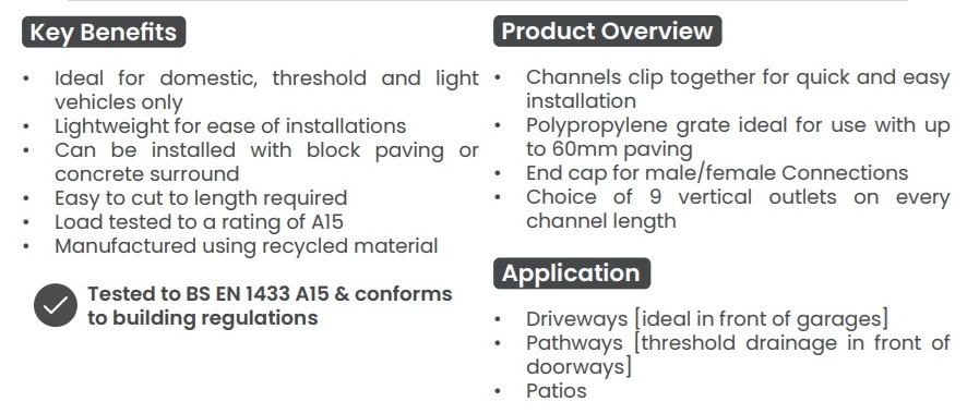 Shallow Polydrain Channel x 1m HDPE Grid | Drainage Shop