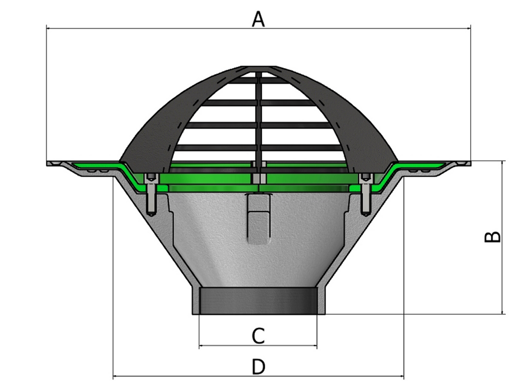 Alutec Elite Roof Outlet with Dome Grate - 110mm pipe connection